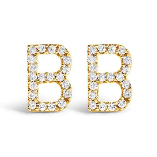 HAUS OF BRILLIANCE 10k Gold 1/10 Cttw Diamond Initial Stud Earring - Yellow Gold | B